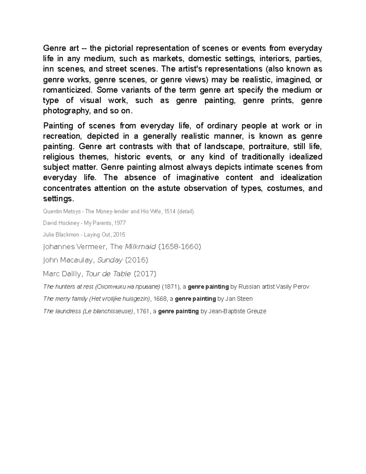 Ge-aa u3 post test script - Genre art - the pictorial representation of ...