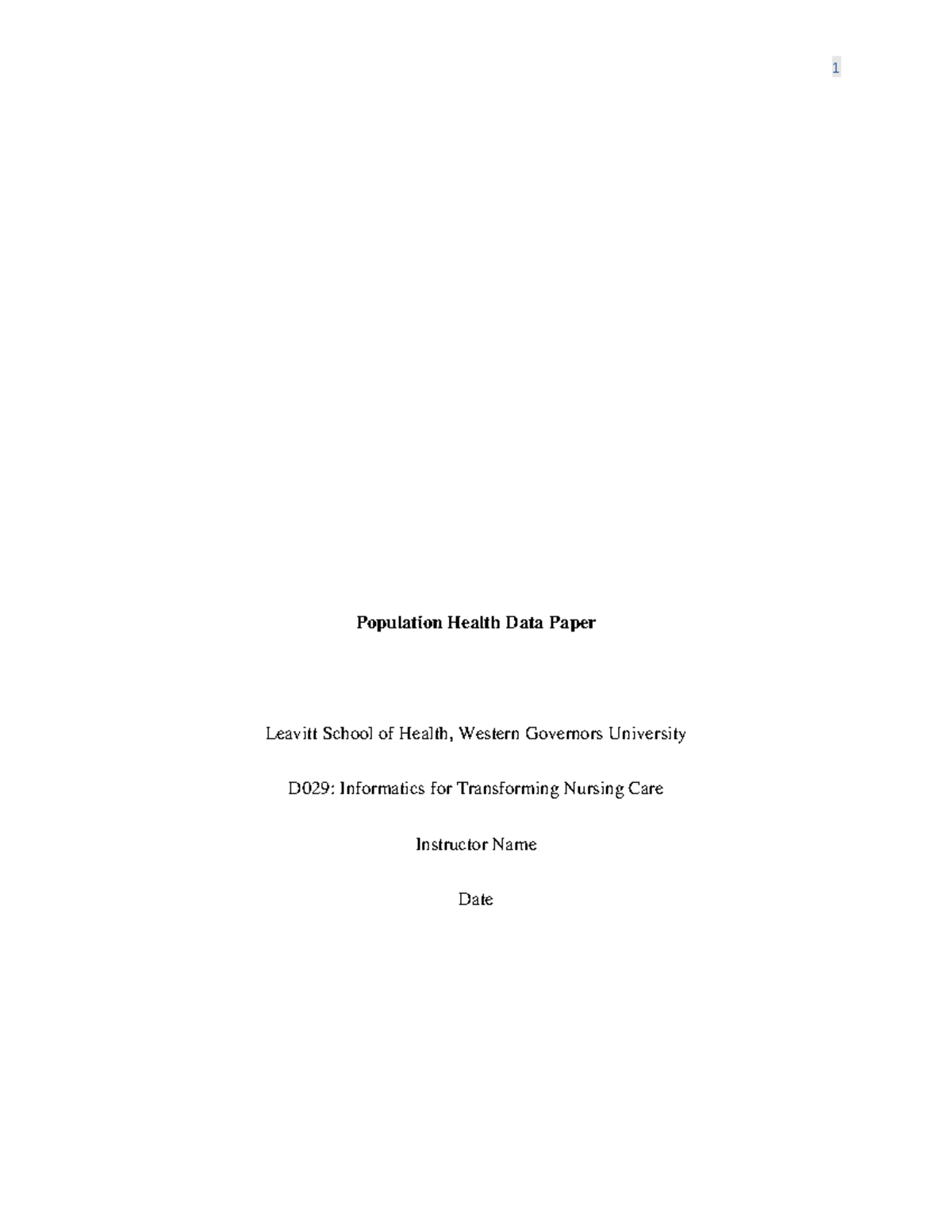 Population Health Data Paper - Population Health Data Paper Leavitt ...