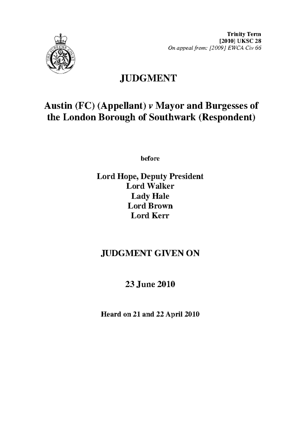 Uksc 2009 0037 judgment - Trinity Term [2010] UKSC 28 On appeal from ...