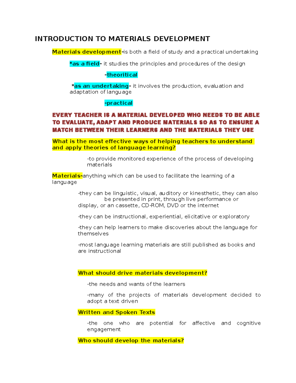 MAJ 8 Reviewer - INTRODUCTION TO MATERIALS DEVELOPMENT Materials ...