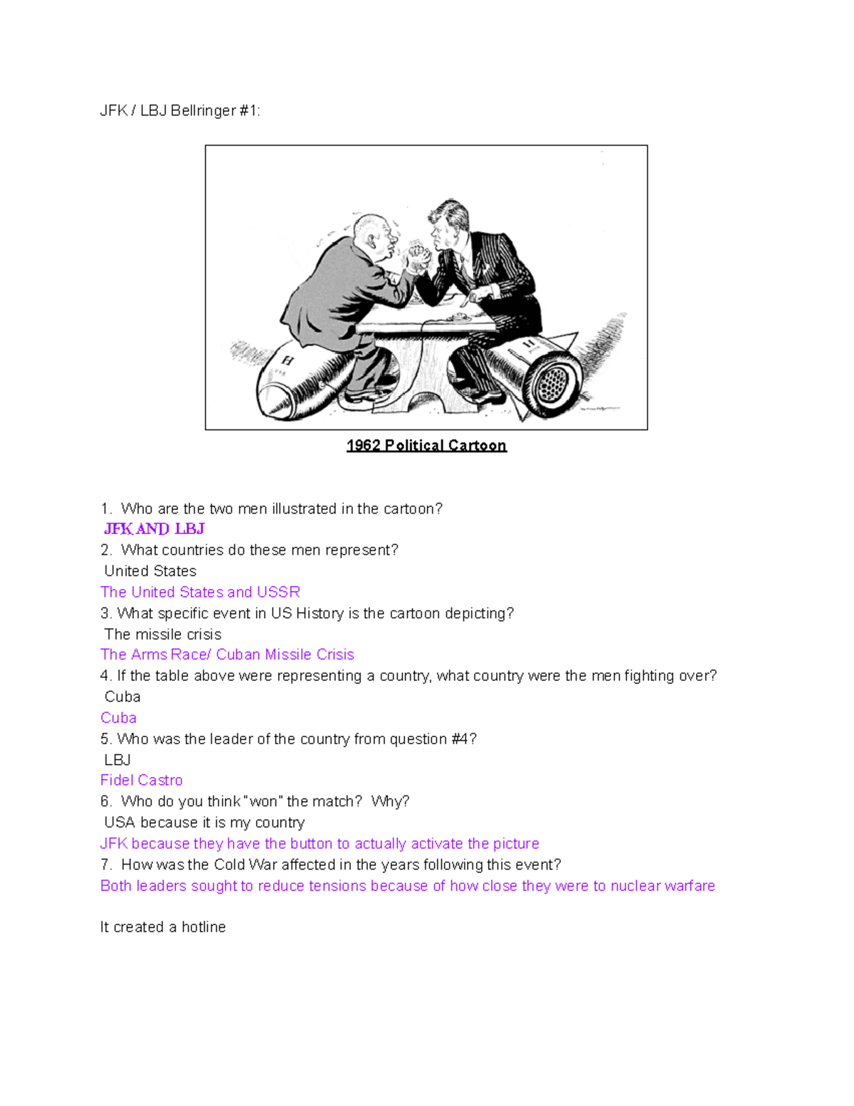 JFK LBJ Bellringer - assignments - JFK / LBJ Bellringer #1: 1962 ...