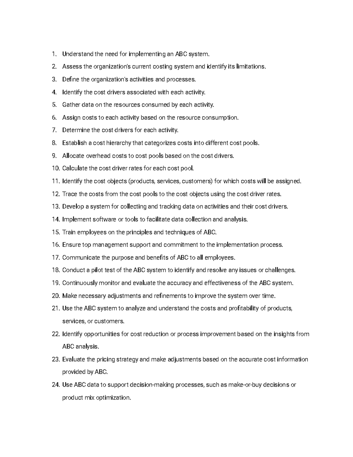 Implementing ABC systems Notes - Understand the need for implementing ...