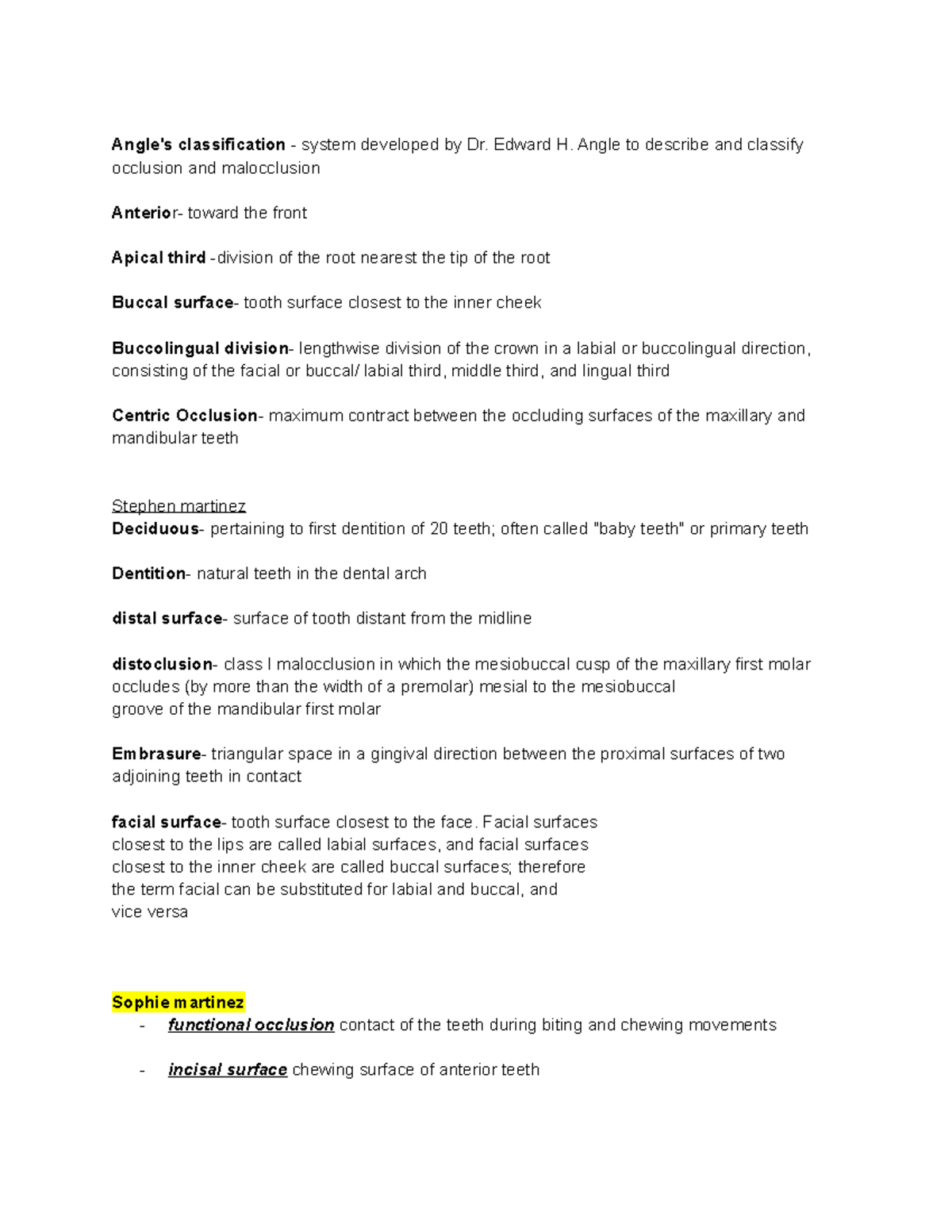 Chapter 11 notes dental - Angle's classification - system developed by ...