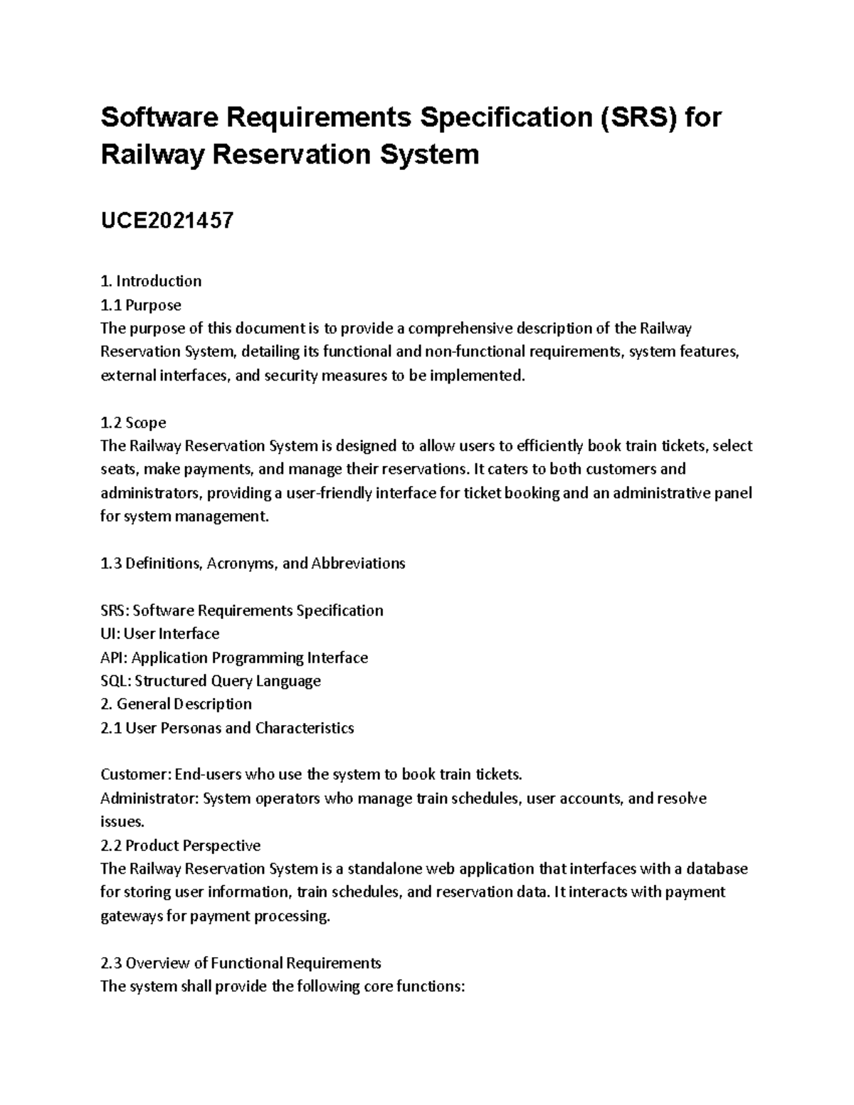 UCE2021457 SRS - Software Requirements Specification (SRS) for Railway ...