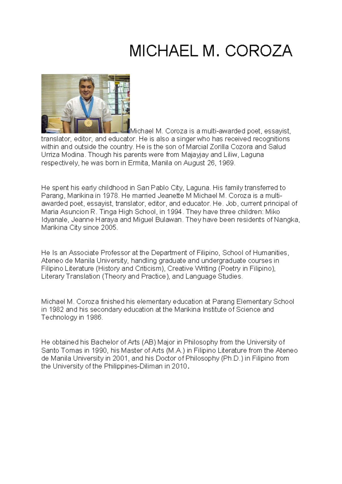 Michael_Coroza_ - MICHAEL M. COROZA Michael M. Coroza is a multi ...