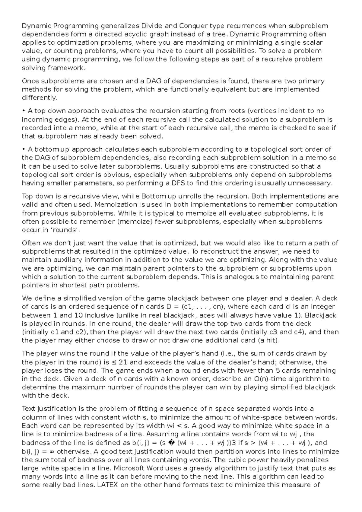 Lecture 15 - Dynamic Programming generalizes Divide and Conquer type recurrences when subproblem ...