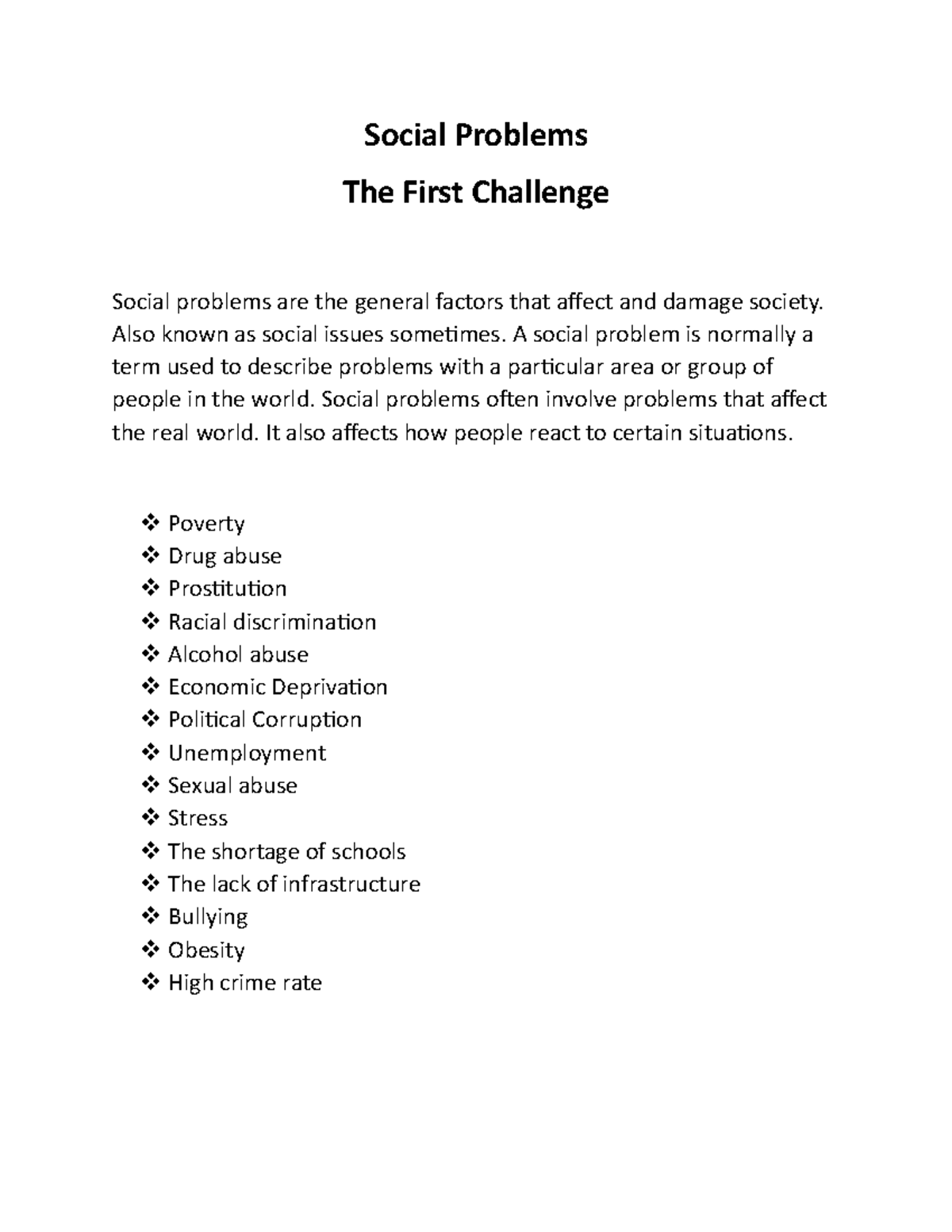 Social Problems - Social Problems The First Challenge Social problems ...