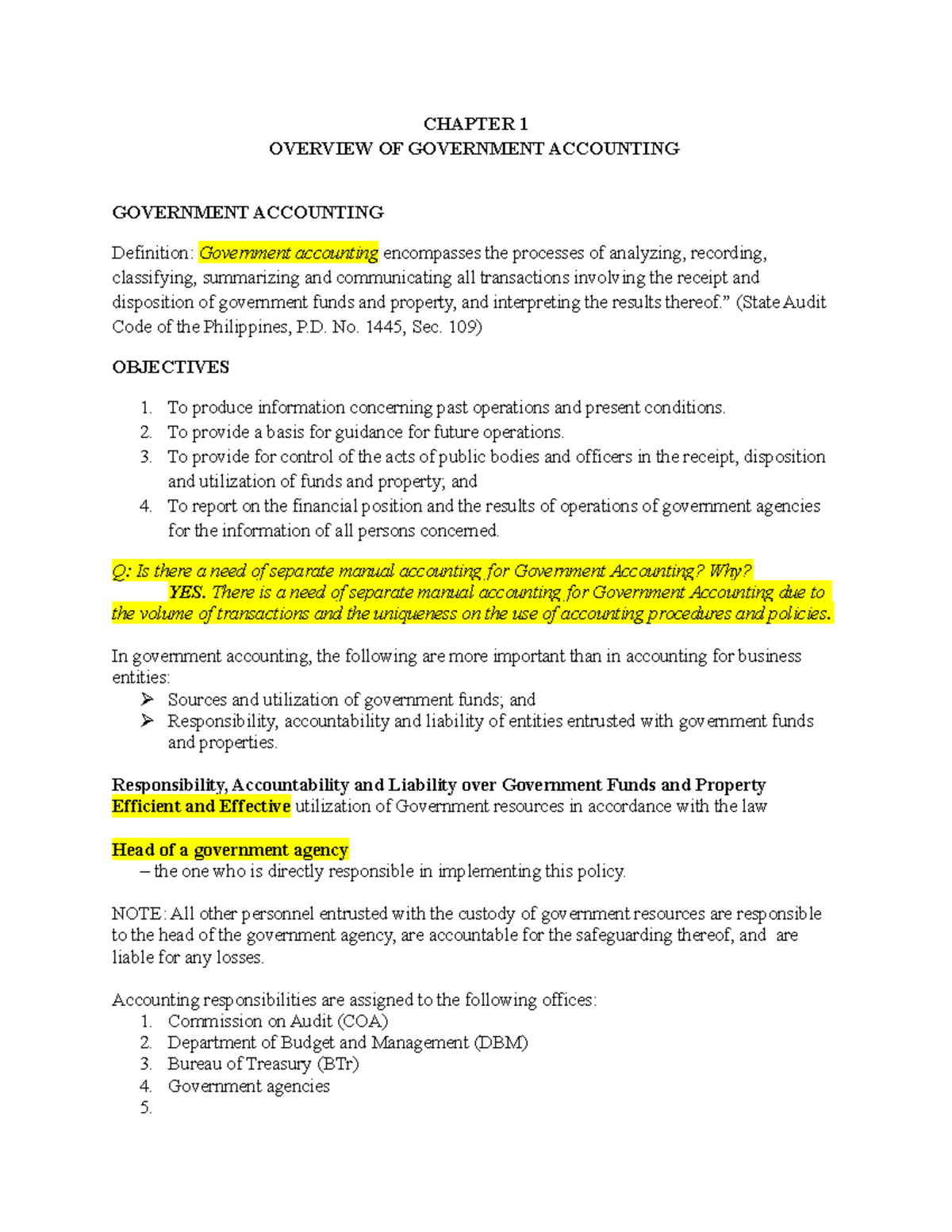 Overview OF Government Accounting - CHAPTER 1 OVERVIEW OF GOVERNMENT ...