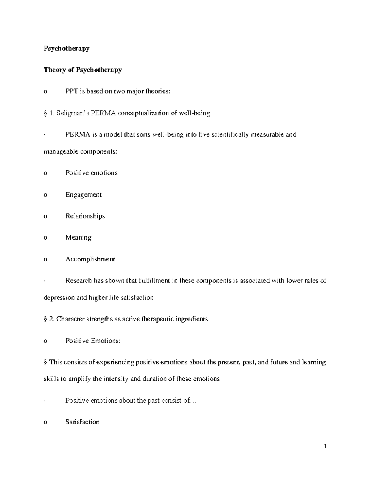 Psychotherapy - Seligman’s PERMA conceptualization of well-being ...
