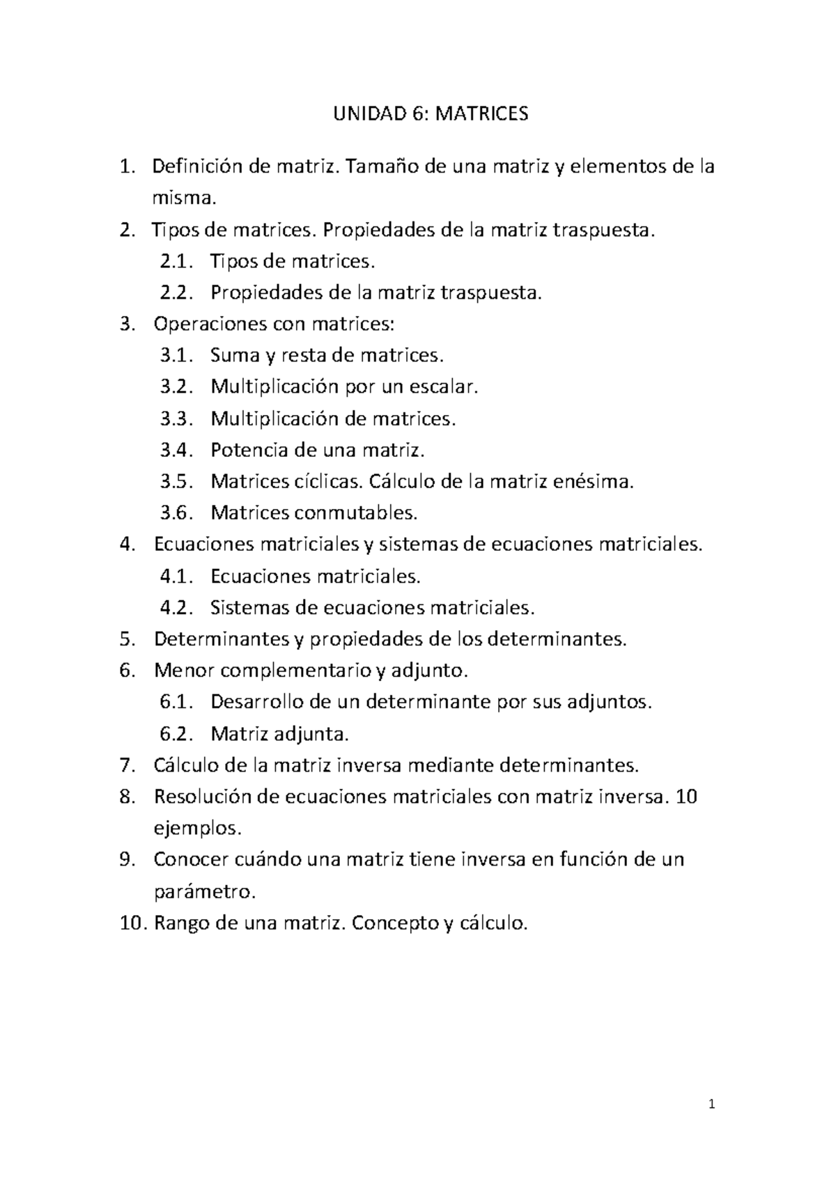 Teoría Matrices Y Determinantes - UNIDAD 6: MATRICES 1. Definición de ...