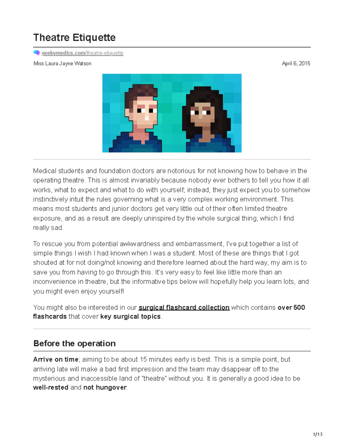 Geekymedics.com-Theatre Etiquette - Miss Laura Jayne Watson April 6 ...