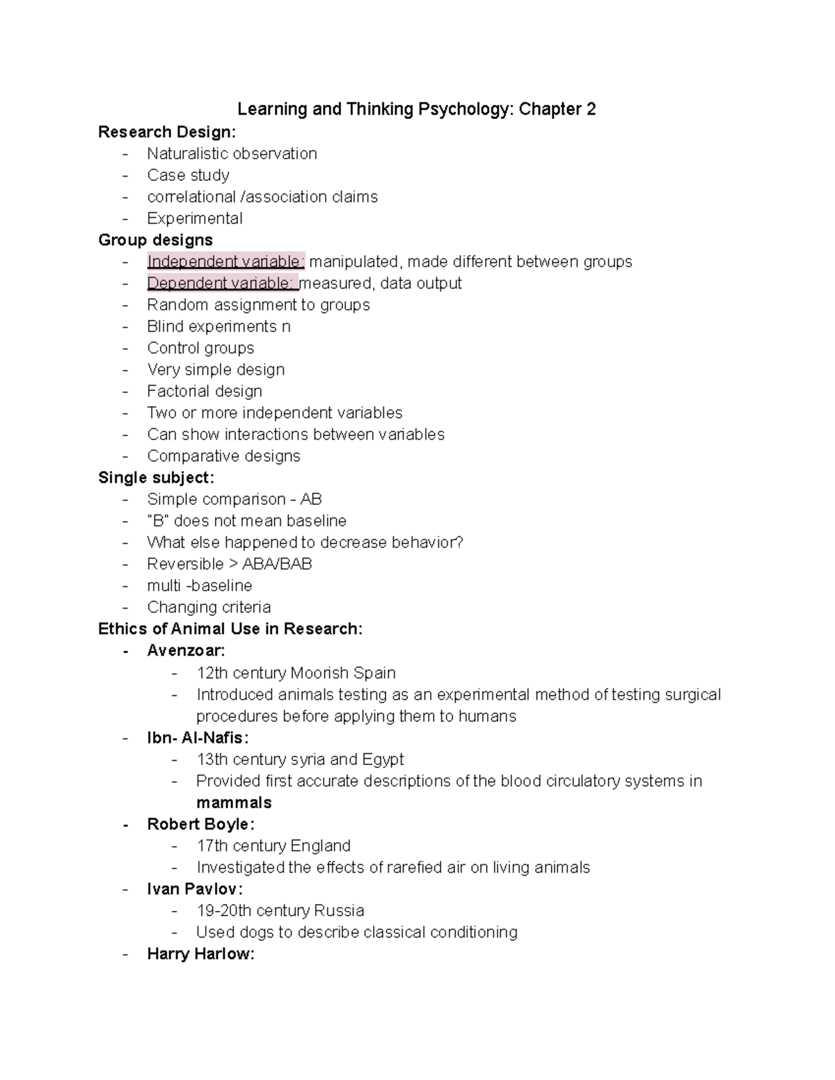 Psych 310 ch - These are lecture notes referring to chapter two of the ...