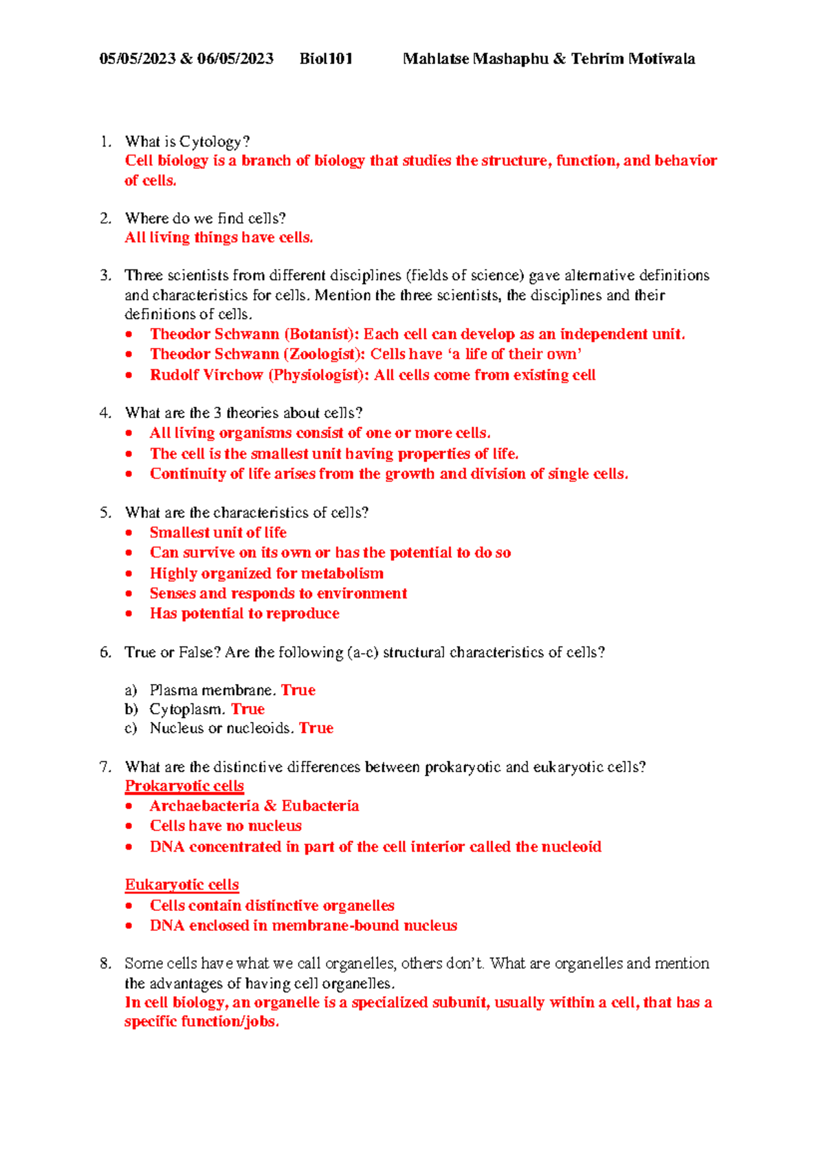 Cytology 1&2 MEMO - What is Cytology? Cell biology is a branch of ...