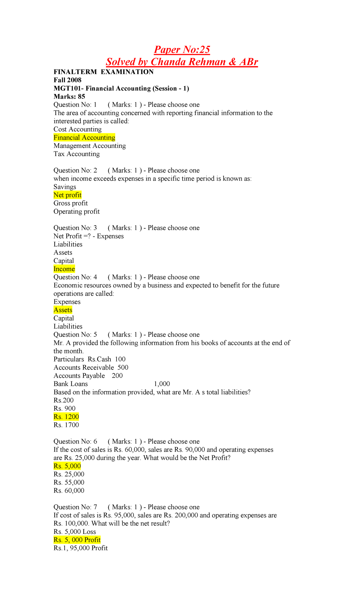 MGT101 solved paper no 25 to 33 by chanda rehman,ABr and Nomi chakwal ...