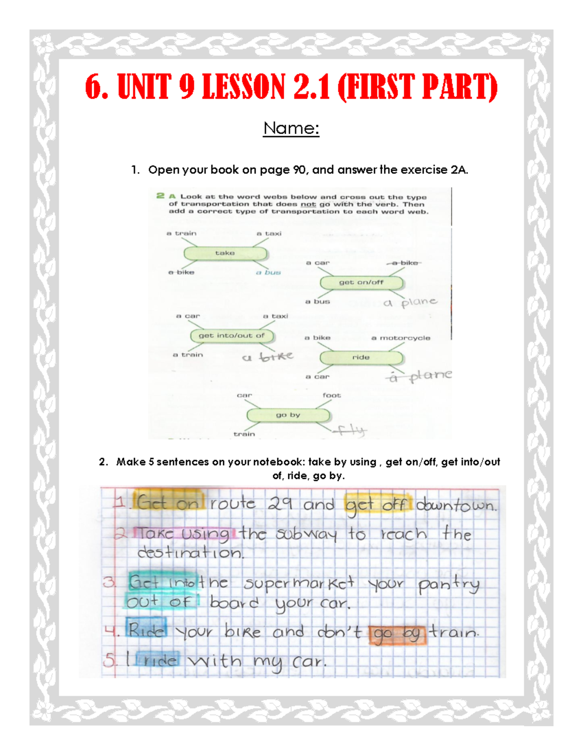 6. UNIT 9 Lesson 2.1 ( First PART) ANA Cristina Chávez López - 6. UNIT ...