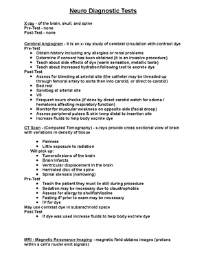 Neuro Diagnostic Tests Handout - Neuro Diagnostic Tests X-ray - of the ...