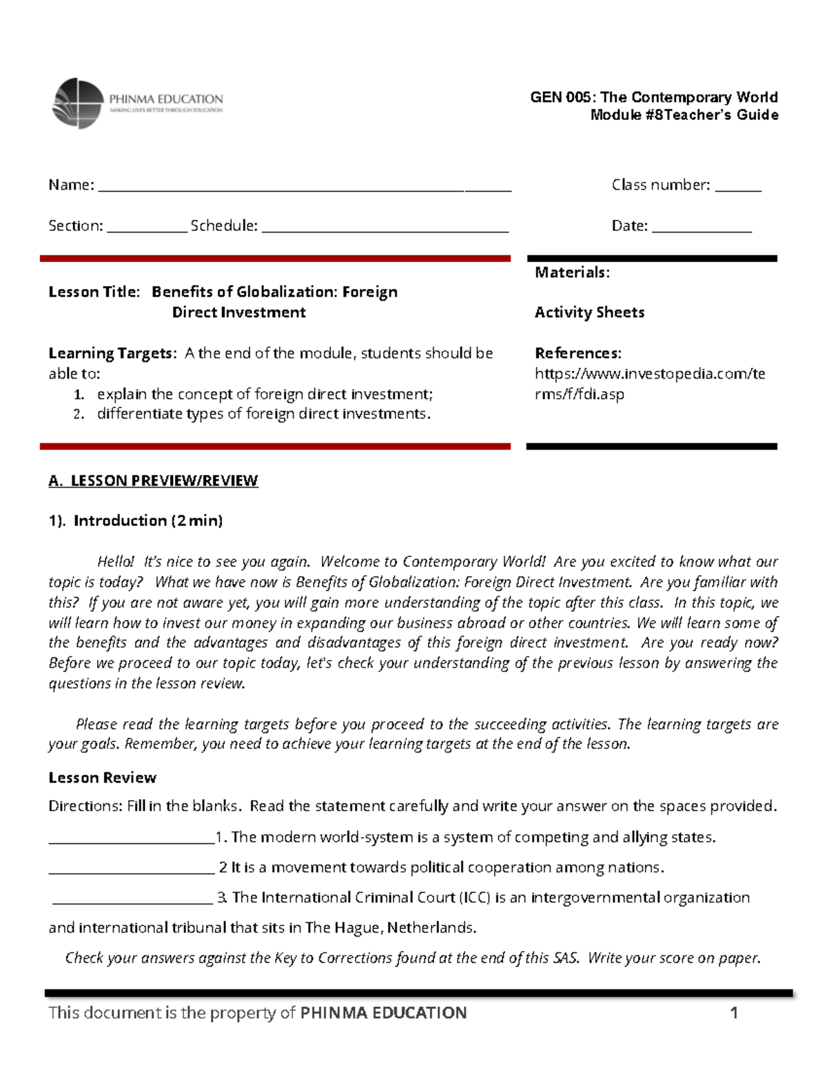 TG8-GEN-005 - gen005 - Module #8Teacher’s Guide Name: - Studocu