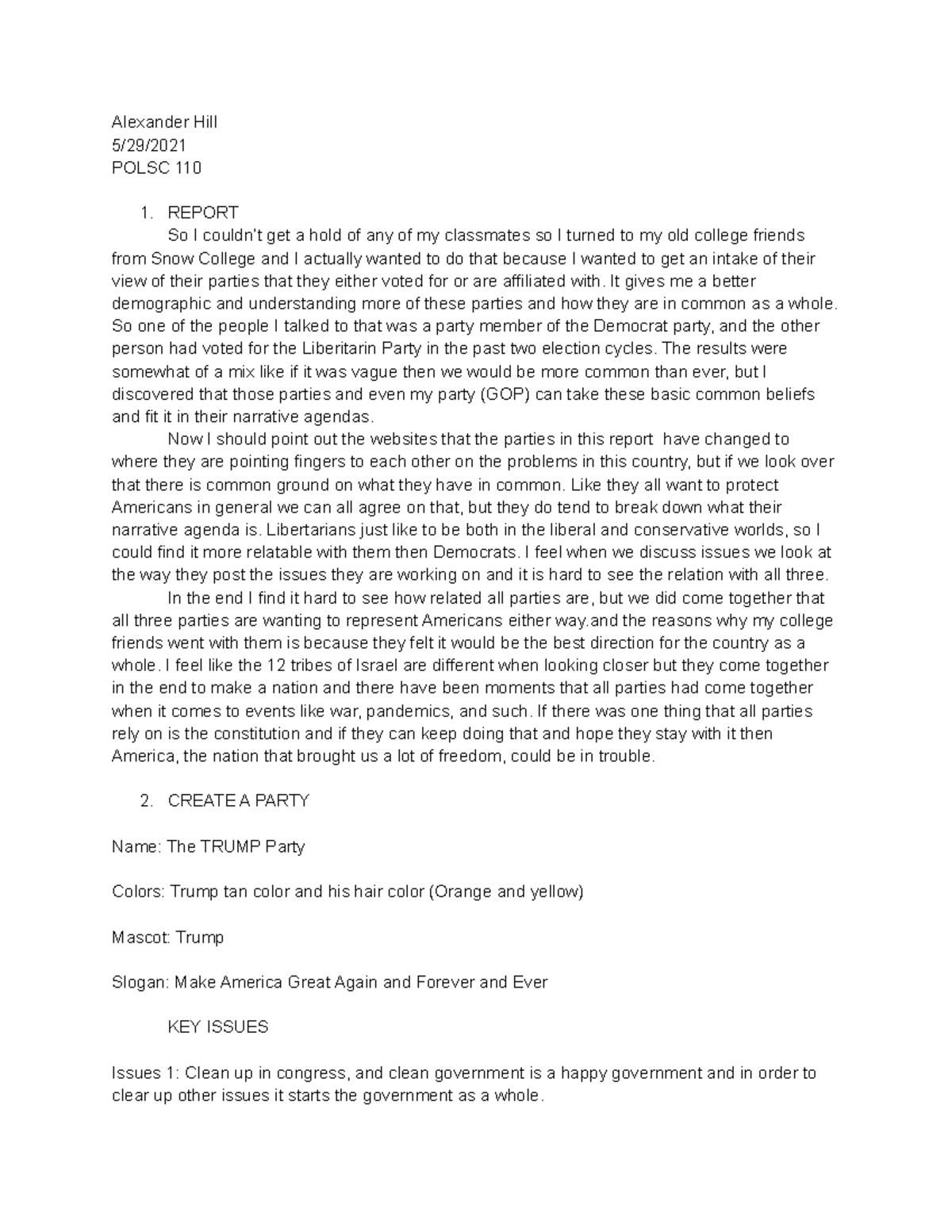 Analysis of Political Parties and Creation of a New Party - Studocu