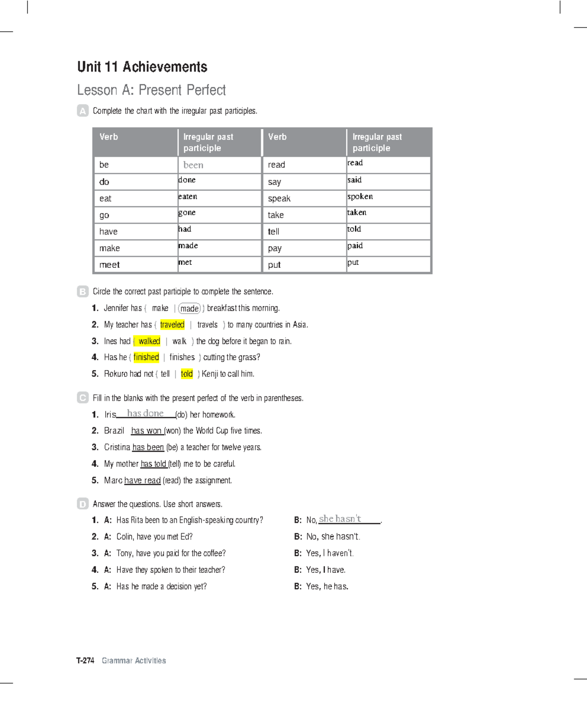World english 3e level 1 grammar activities unit 11 lesson a-3 - made ...