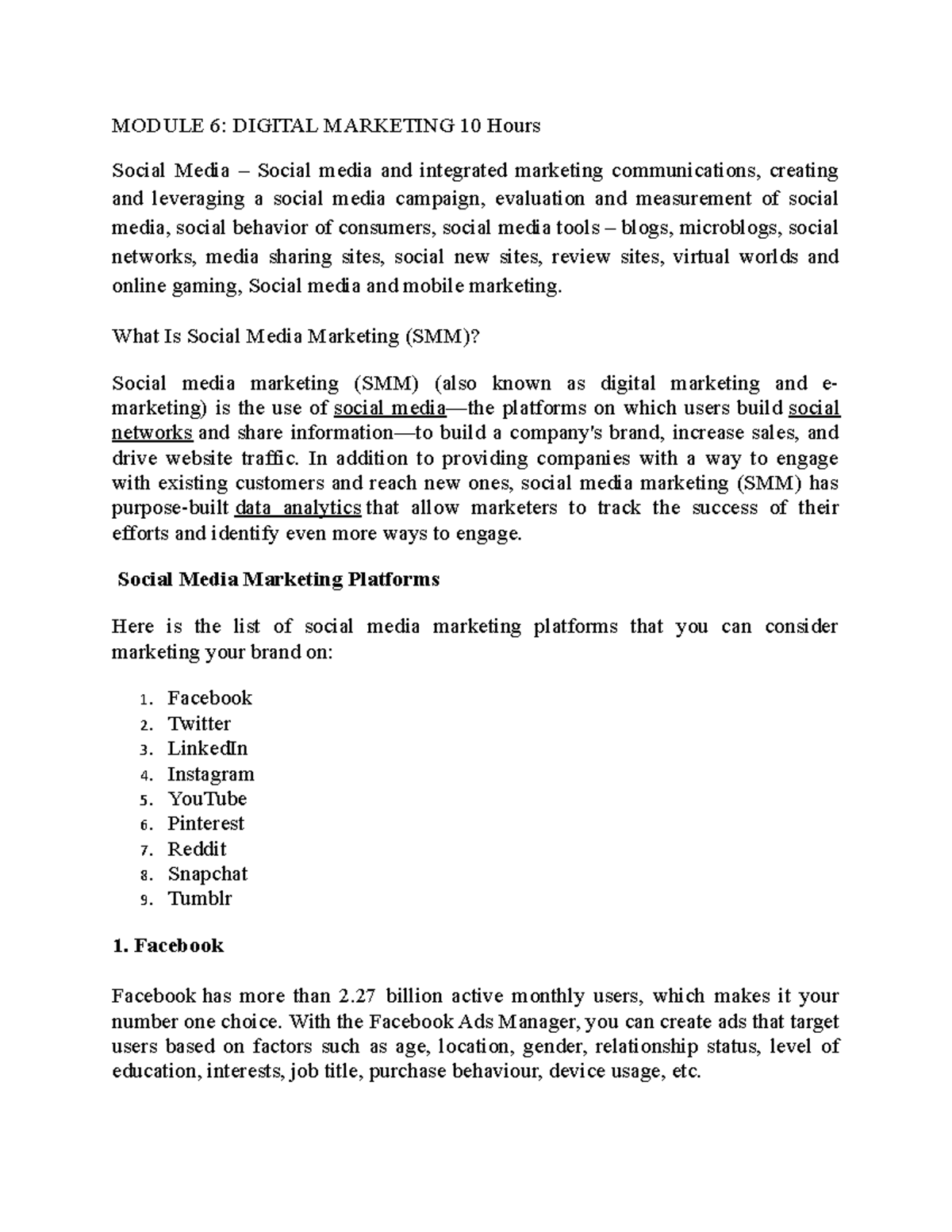 Marketing Module -5 - Joseph hard - MODULE 6: DIGITAL MARKETING 10 ...