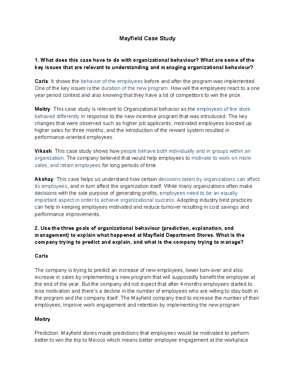 Mayfield Case Study - assaignment - Mayfield Case Study What does this ...