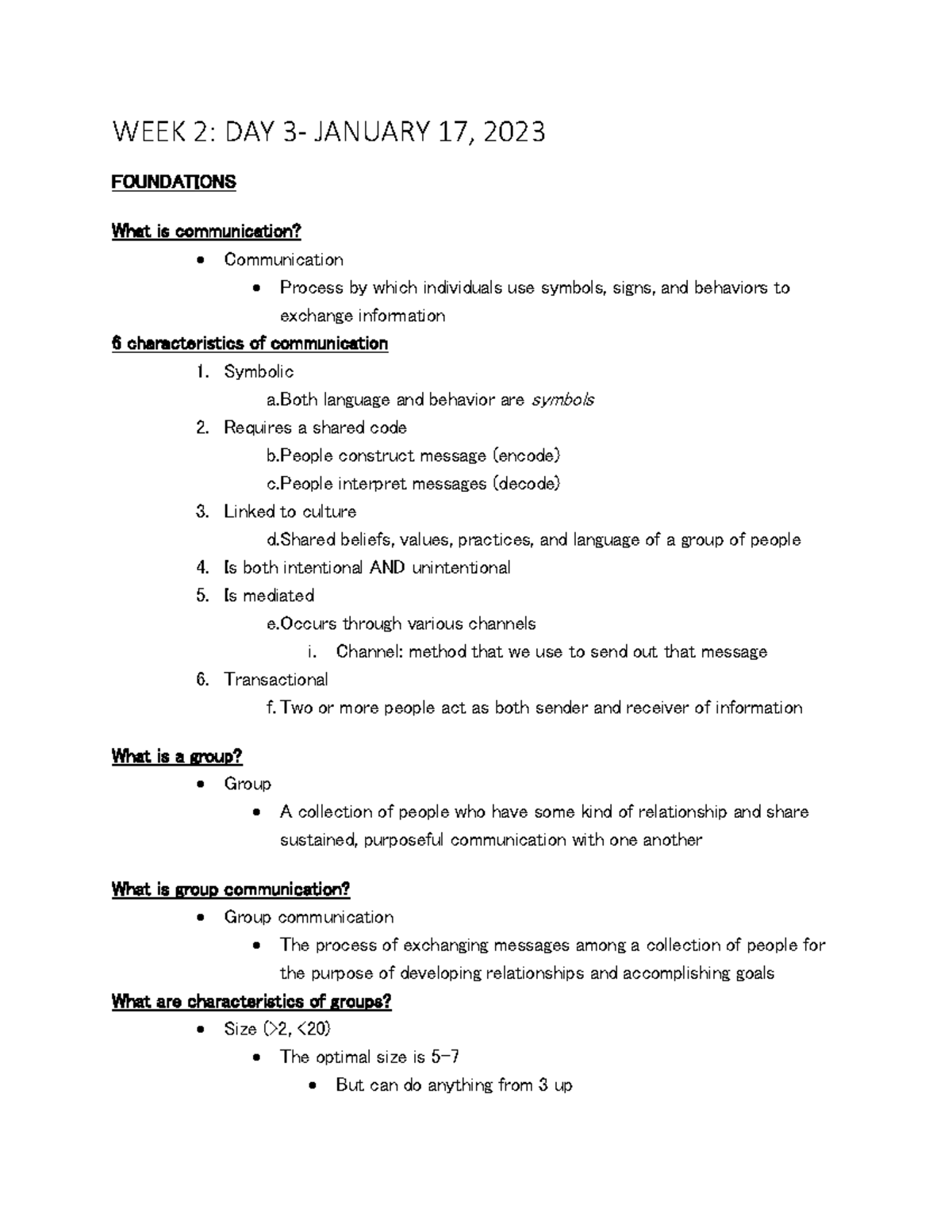 Small Group Communication - WEEK 2 - WEEK 2: DAY 3- JANUARY 17, 2023 ...
