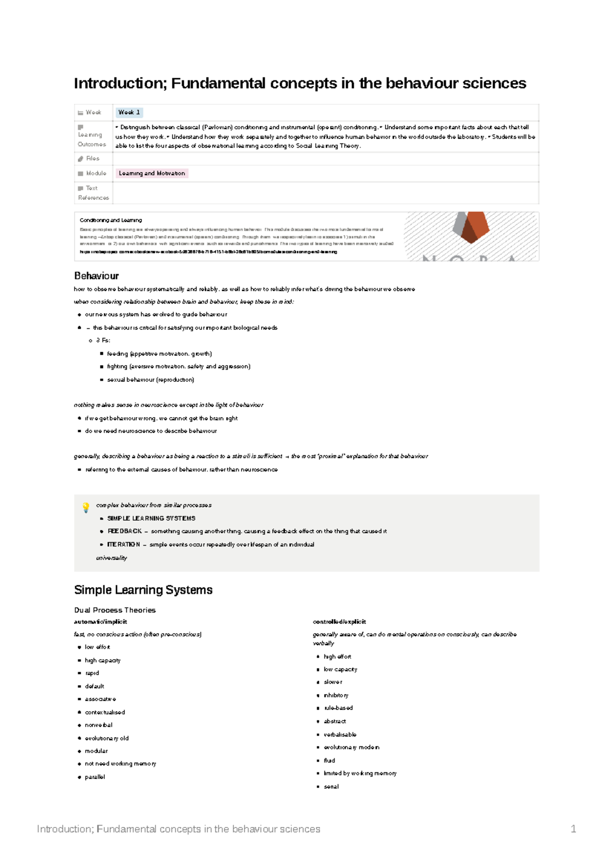 1 Introduction Fundamental concepts in the behaviour sciences ...