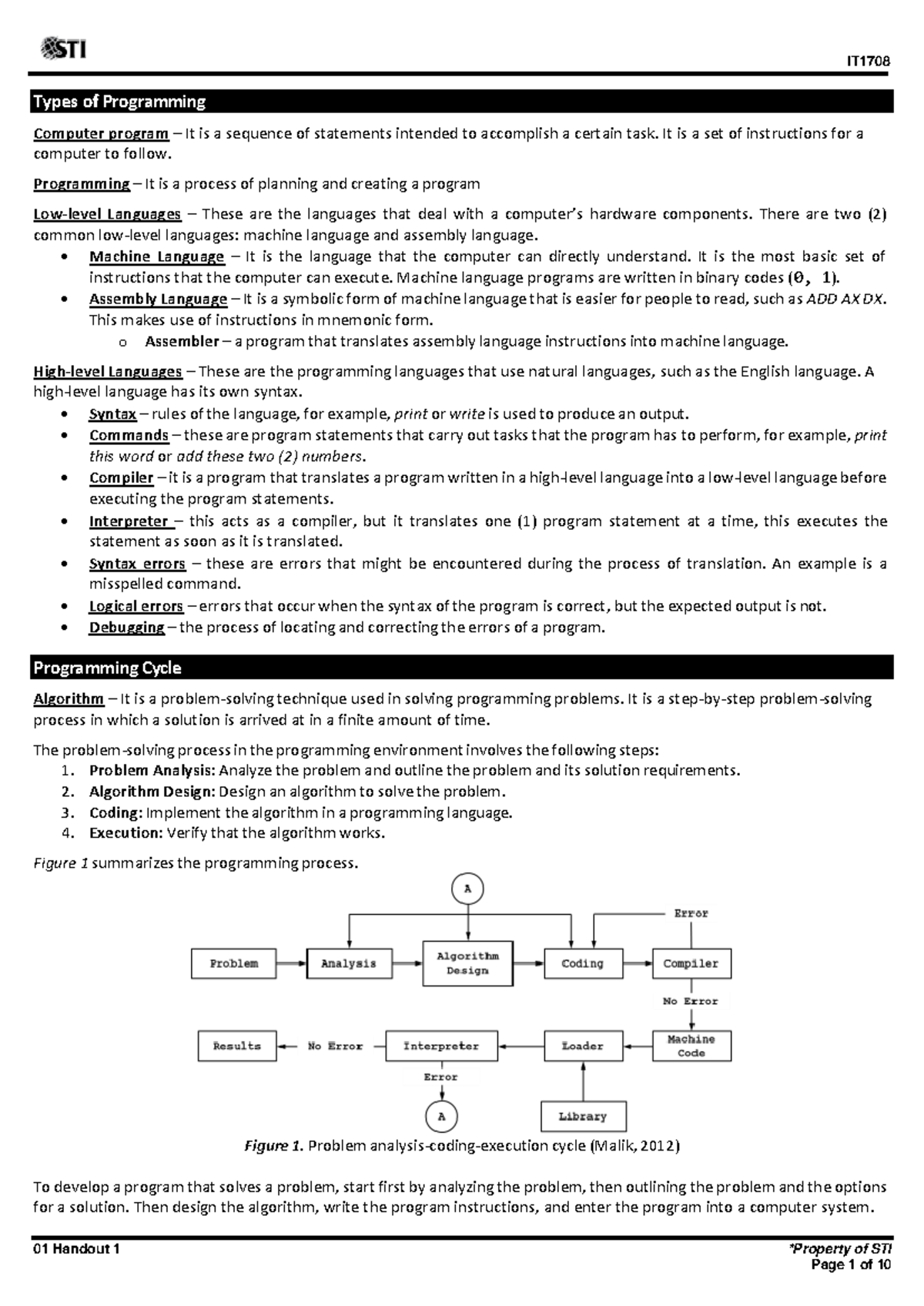 Programming Handouts 1 3 01 Handout 1 Property Of Sti Types Of 2037
