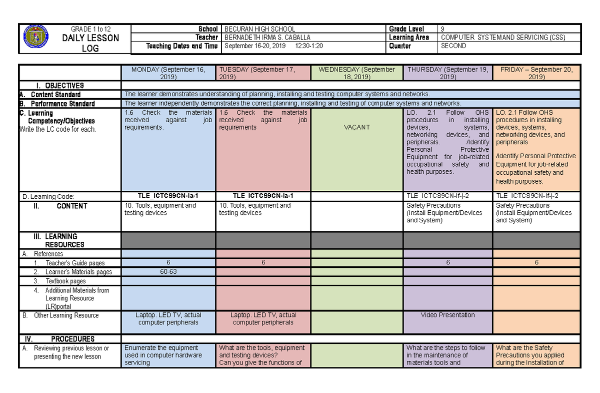 Diagnosing and troubleshooting Computer system - GRADE 1 to 12 DAILY ...