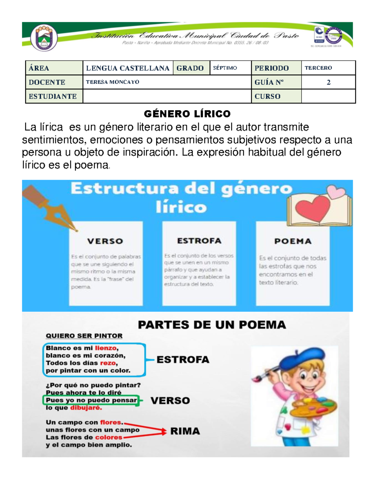 GUÍA Género Lírico Séptimo - ÁREA LENGUA CASTELLANA GRADO SÉPTIMO ...