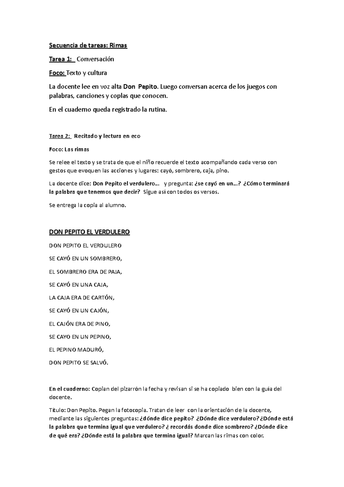 DON Pepito EL Verdulero - Secuencia de tareas: Rimas Tarea 1 ...