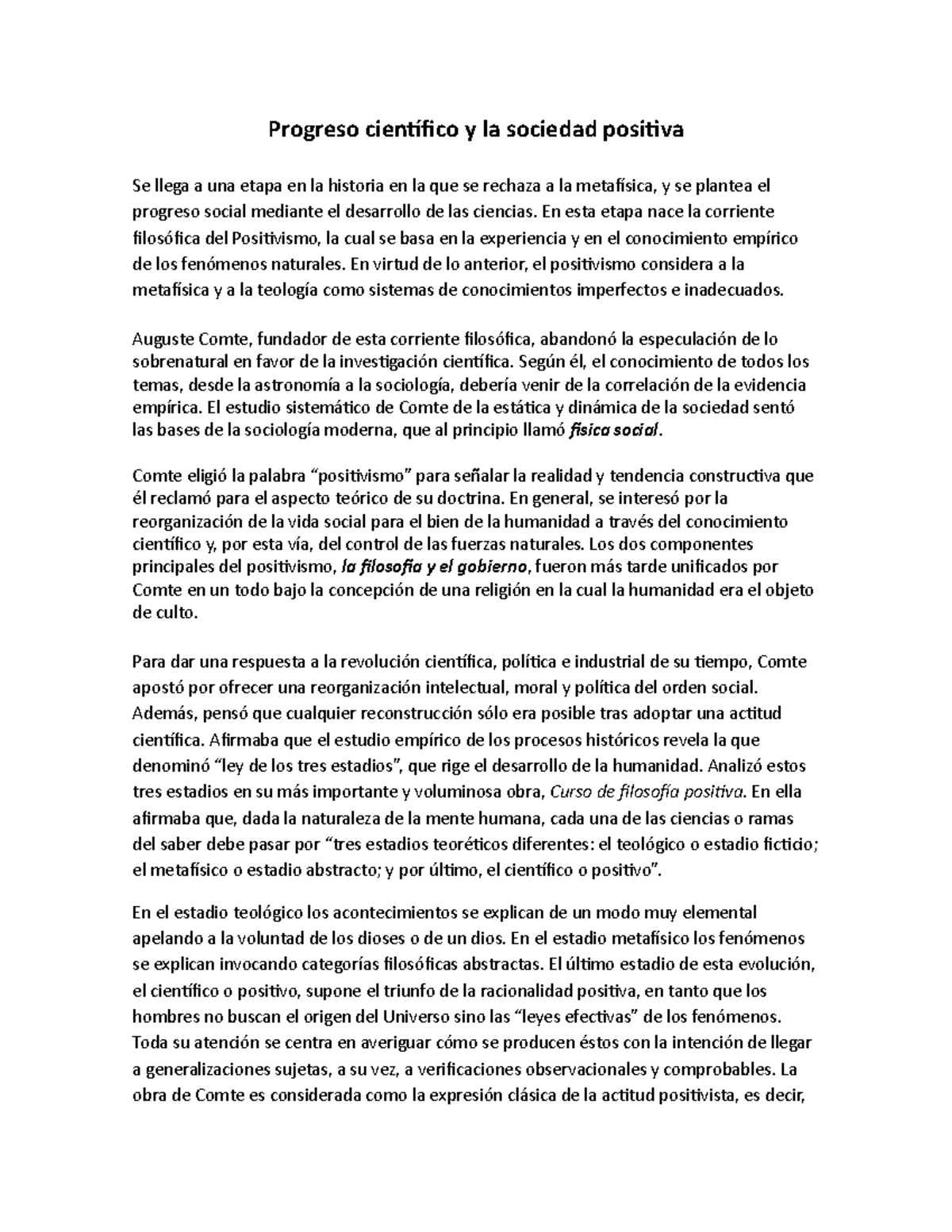 Progreso Científico y Sociedad Positiva - Progreso científico y la ...