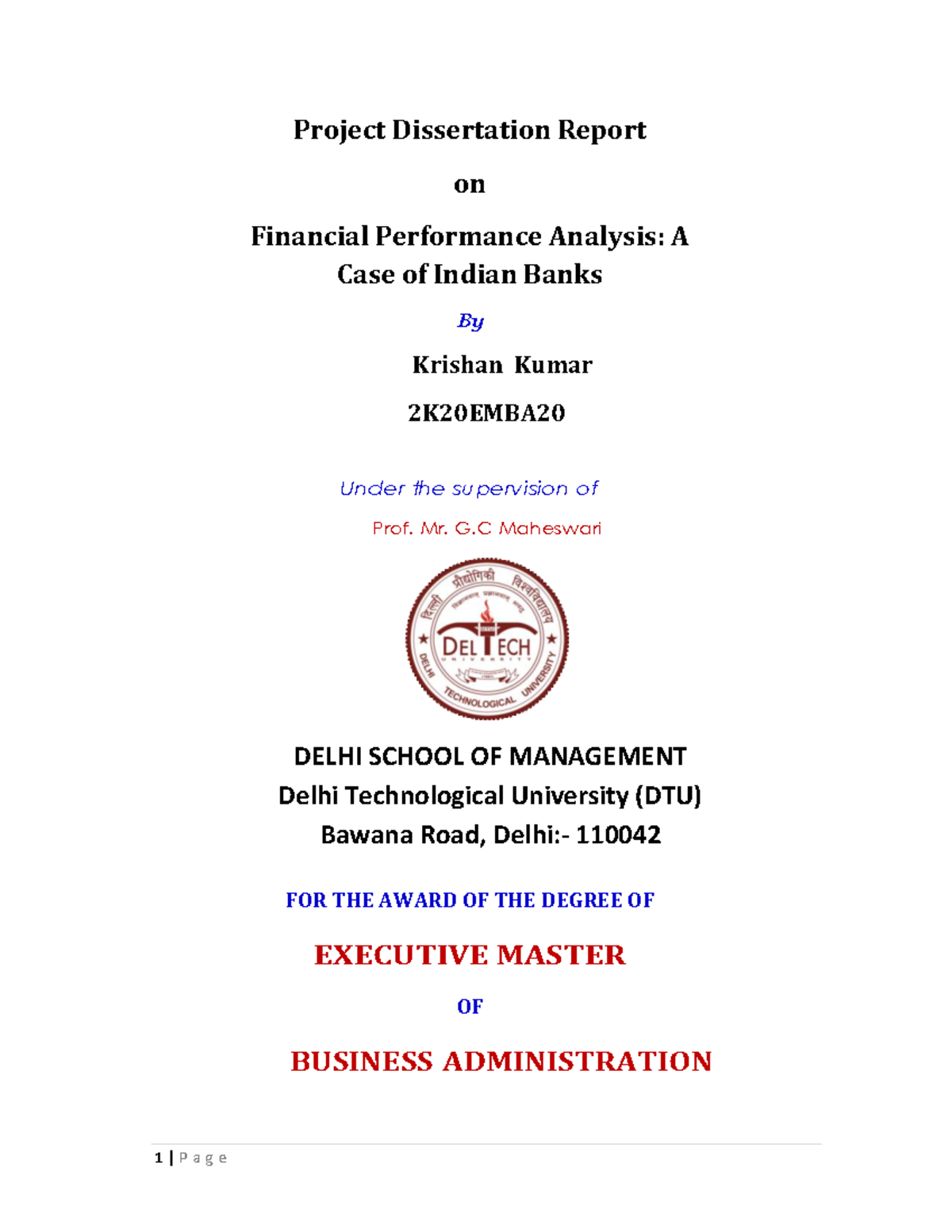 Krishan Kumar Mba - Financial report - Project Dissertation Report on ...