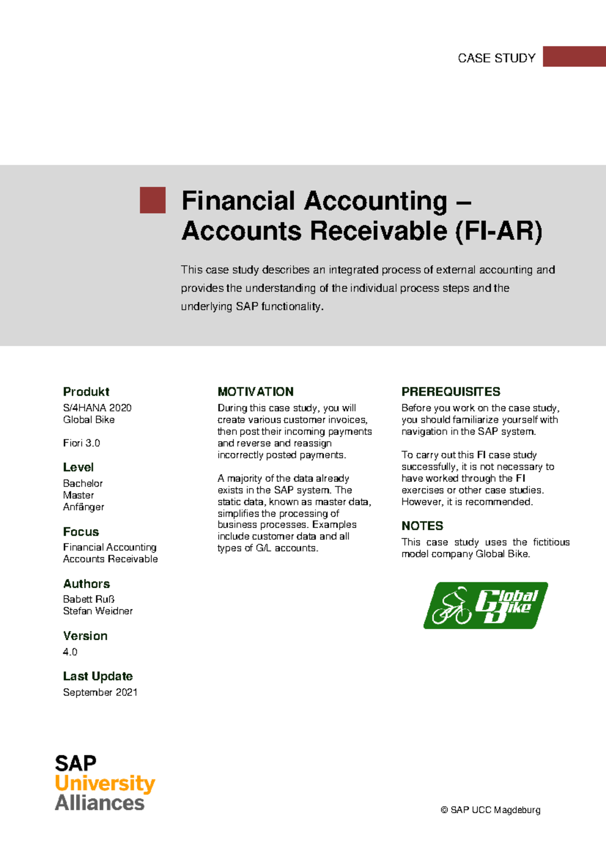 SAP-FI-AR-Case 4 - sap assingment - © SAP UCC Magdeburg Produkt S/4HANA 2020 Global Bike Fiori 3 ...