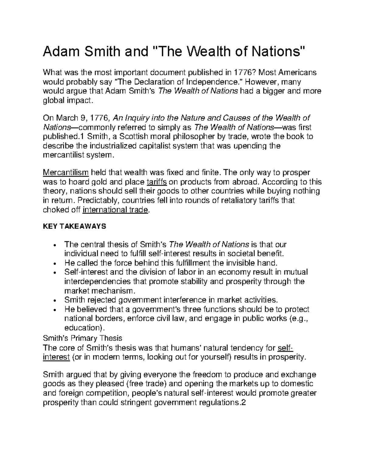 Adam Smith and - " However, many would argue that Adam Smith's The ...