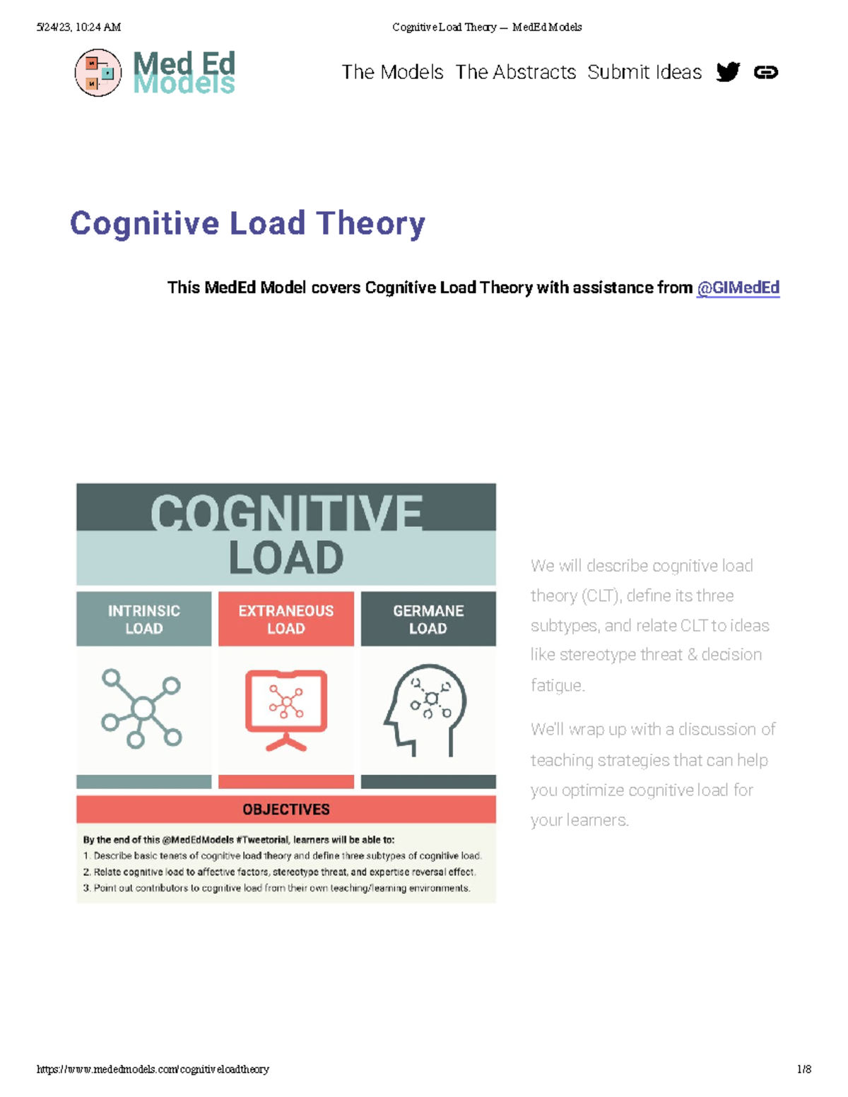 Cognitive Load Theory — Med Ed Models - Cognitive Load Theory This ...