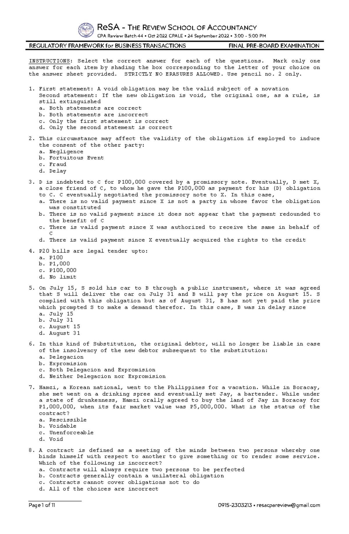 Re SA B44 RFBT PB Final Exam - Questions and Answers - ReSA - THE ...