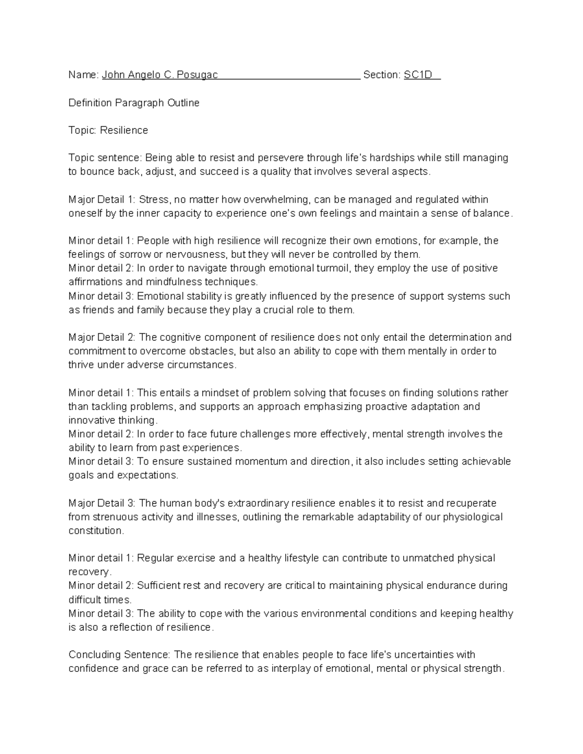 Definition paragraph formal sentence outline - Name: John Angelo C ...