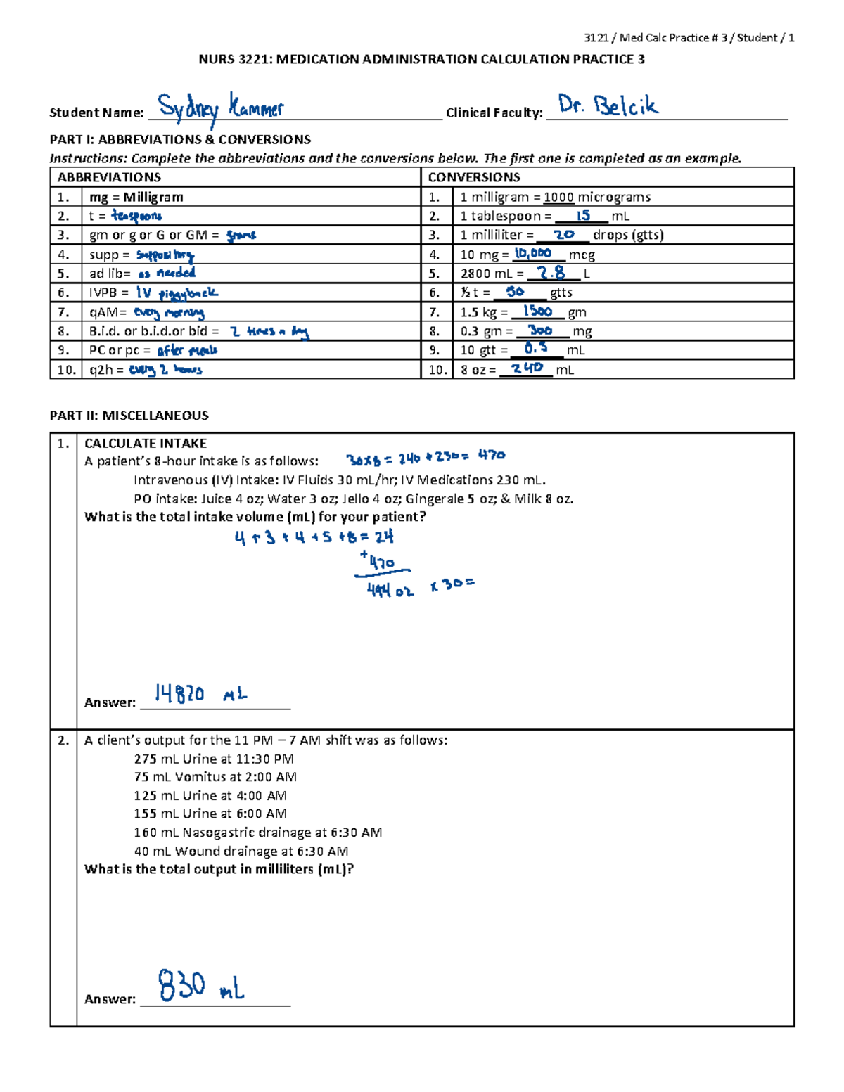 Medication calculations - NURS 3221 : MEDICATION ADMINISTRATION ...