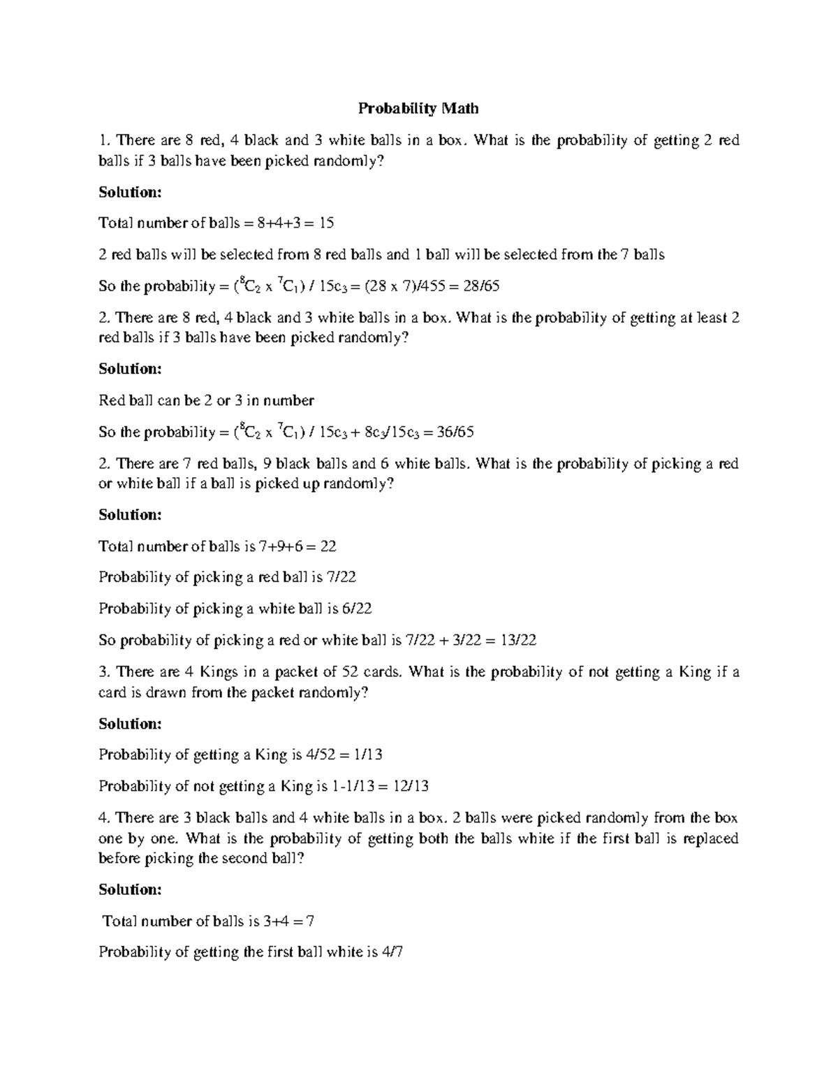 Probability-Math - notes for bio stats - Probability Math There are 8 ...