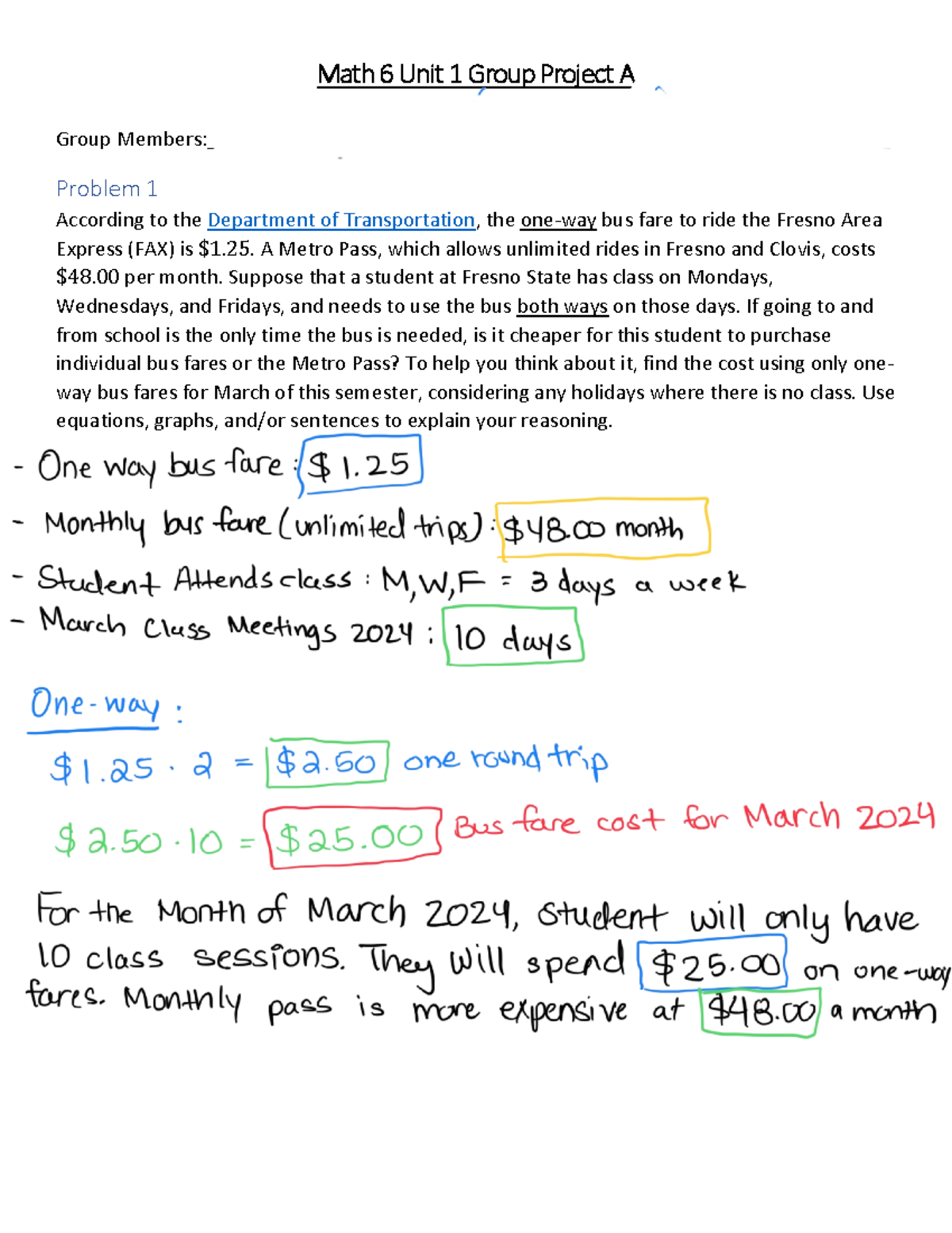 Math 6 Unit 1 Group Project A - Math 6 Unit 1 Group Project A Group ...