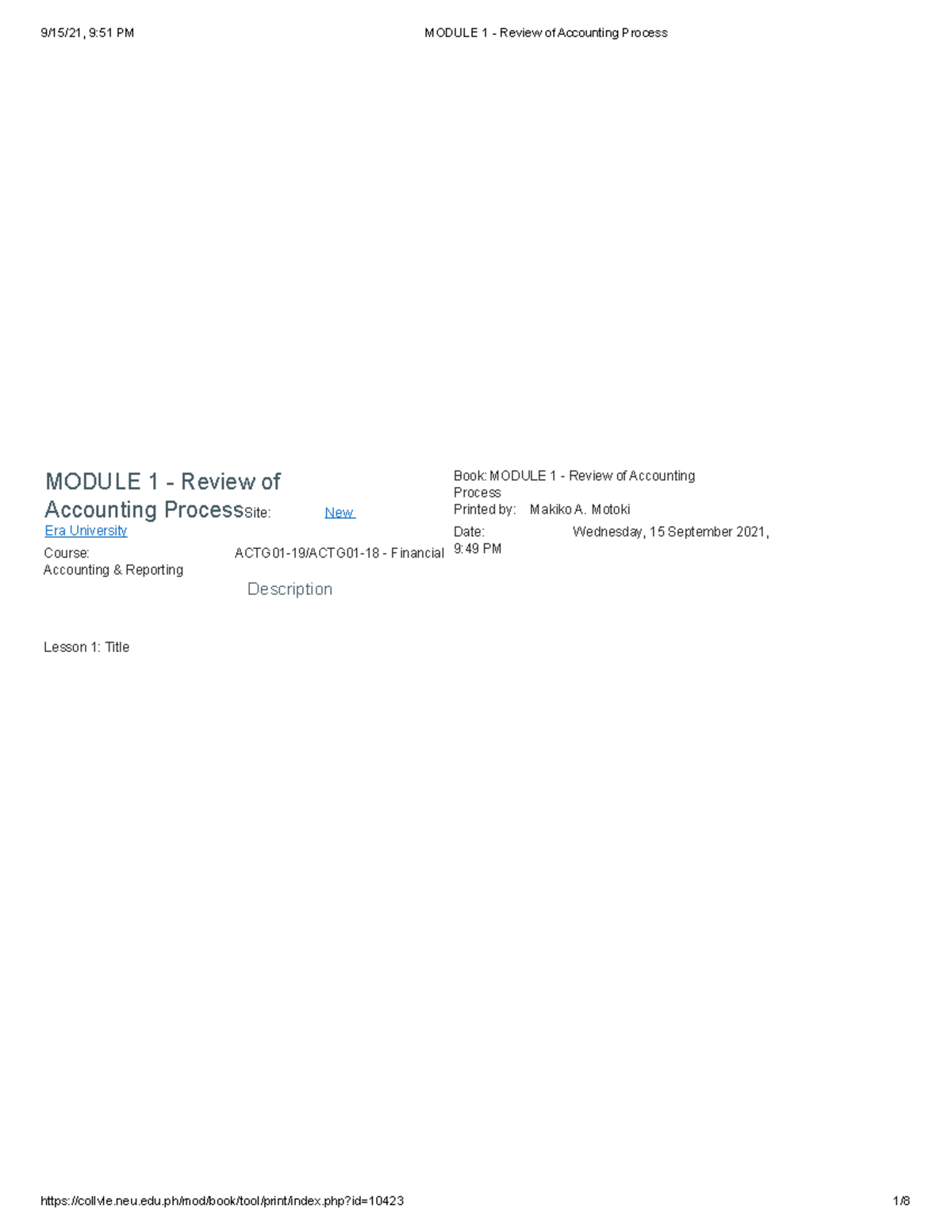 Module 1 - Review of Accounting Process for First Year - MODULE 1 ...