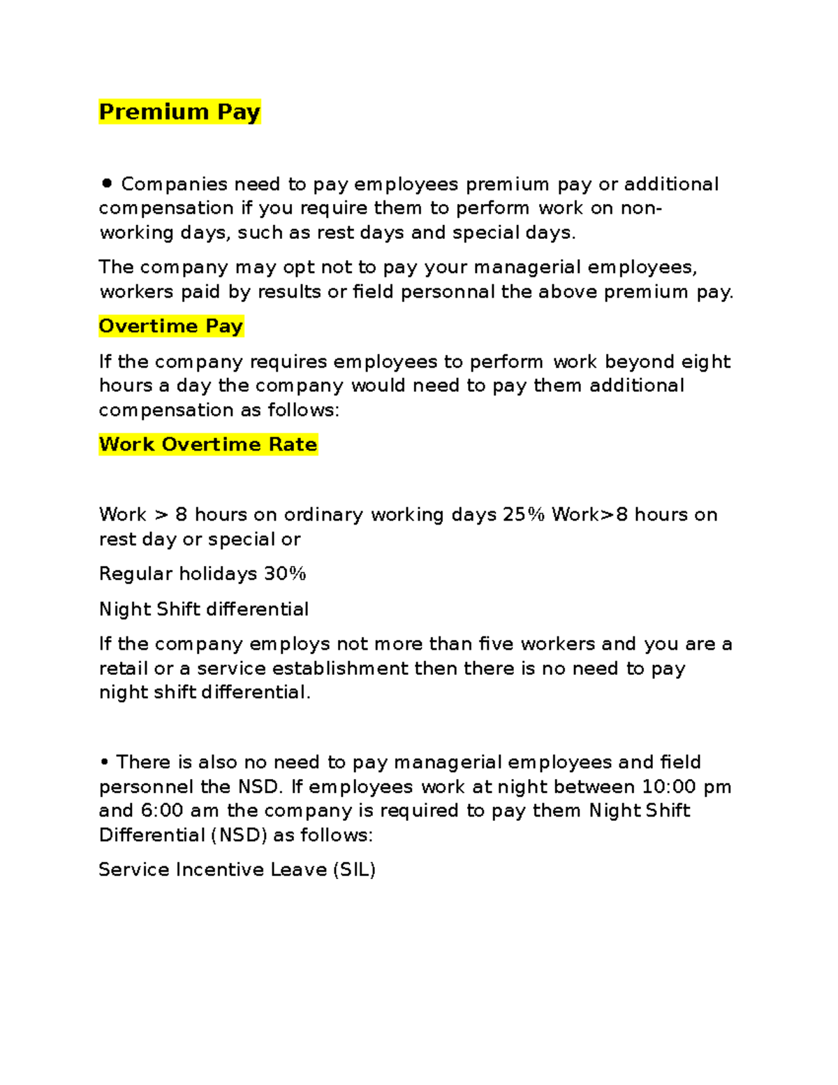 Entrepreneurship - Premium Pay1 - Premium Pay ⚫ Companies need to pay ...