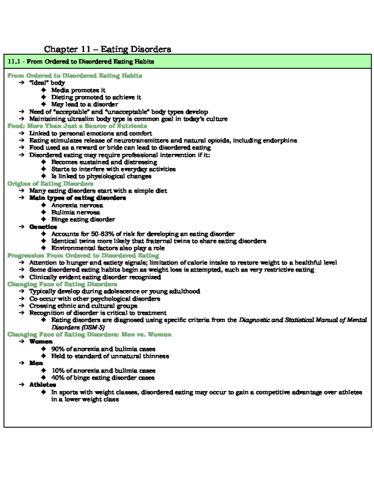 BIO 112 Chapter 11 Notes – Eating Disorders - Chapter 11 – Eating ...