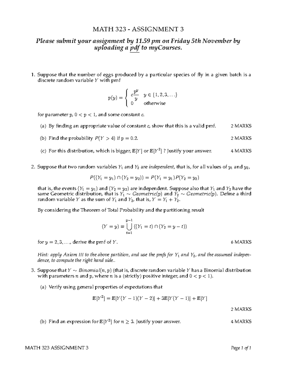 Math323 2021 Assignment 3 - MATH 323 - ASSIGNMENT 3 Please submit your ...