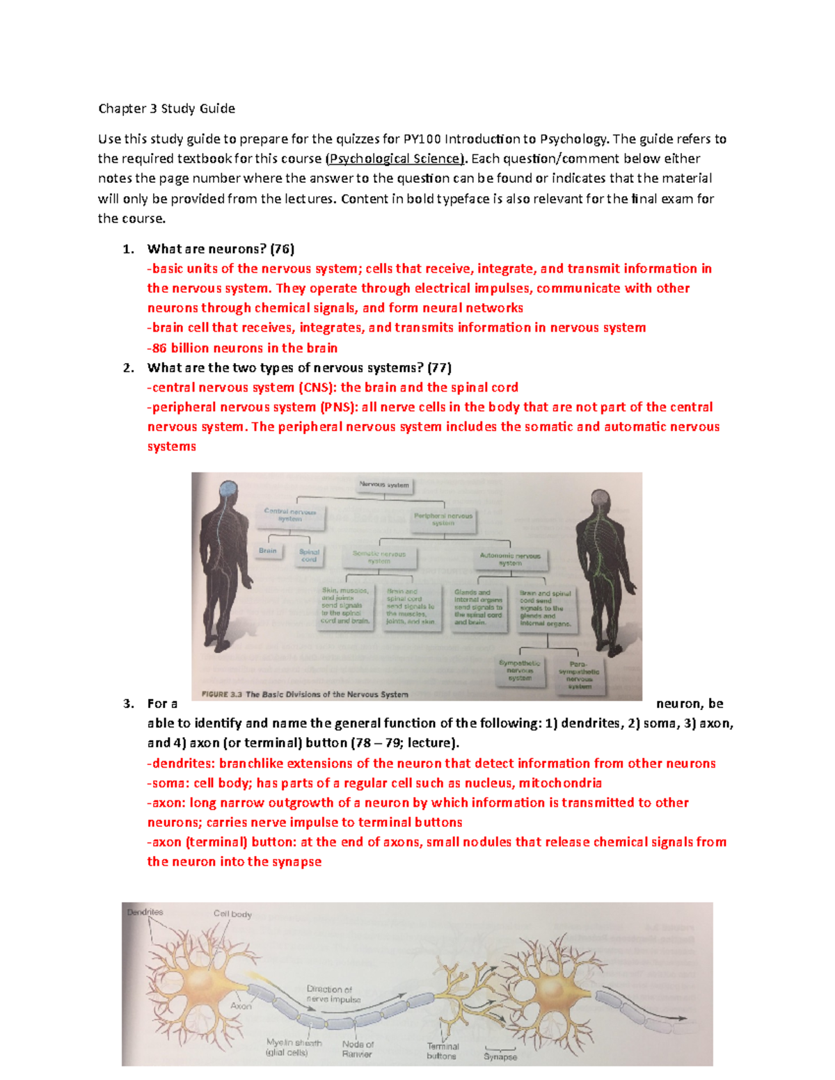Chapter 3 Study Guide, Psychology - Chapter 3 Study Guide Use this ...