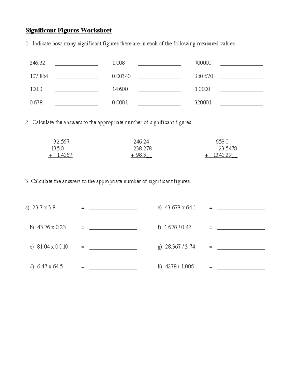 Worksheet#5 - very easy - Significant Figures Worksheet Indicate how ...