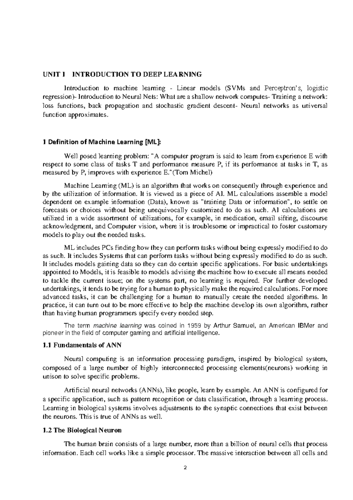 Deep learning All in one - UNIT I INTRODUCTION TO DEEP LEARNING Introduction to machine learning ...