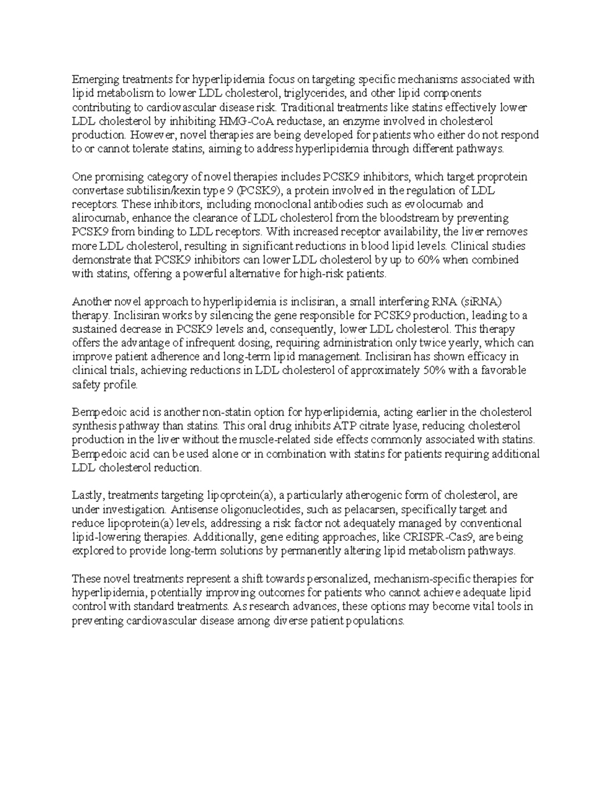 Treatment module 2 - Emerging treatments for hyperlipidemia focus on ...