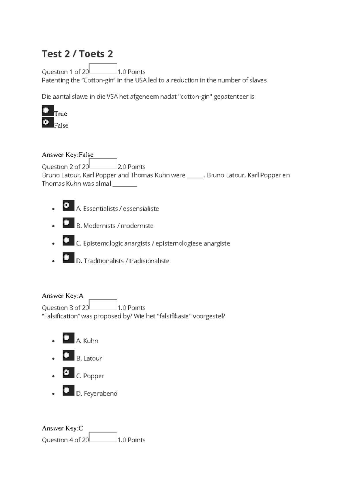 TEST2 - Test 2 / Toets 2 Question 1 of 20 1 Points Patenting the ...